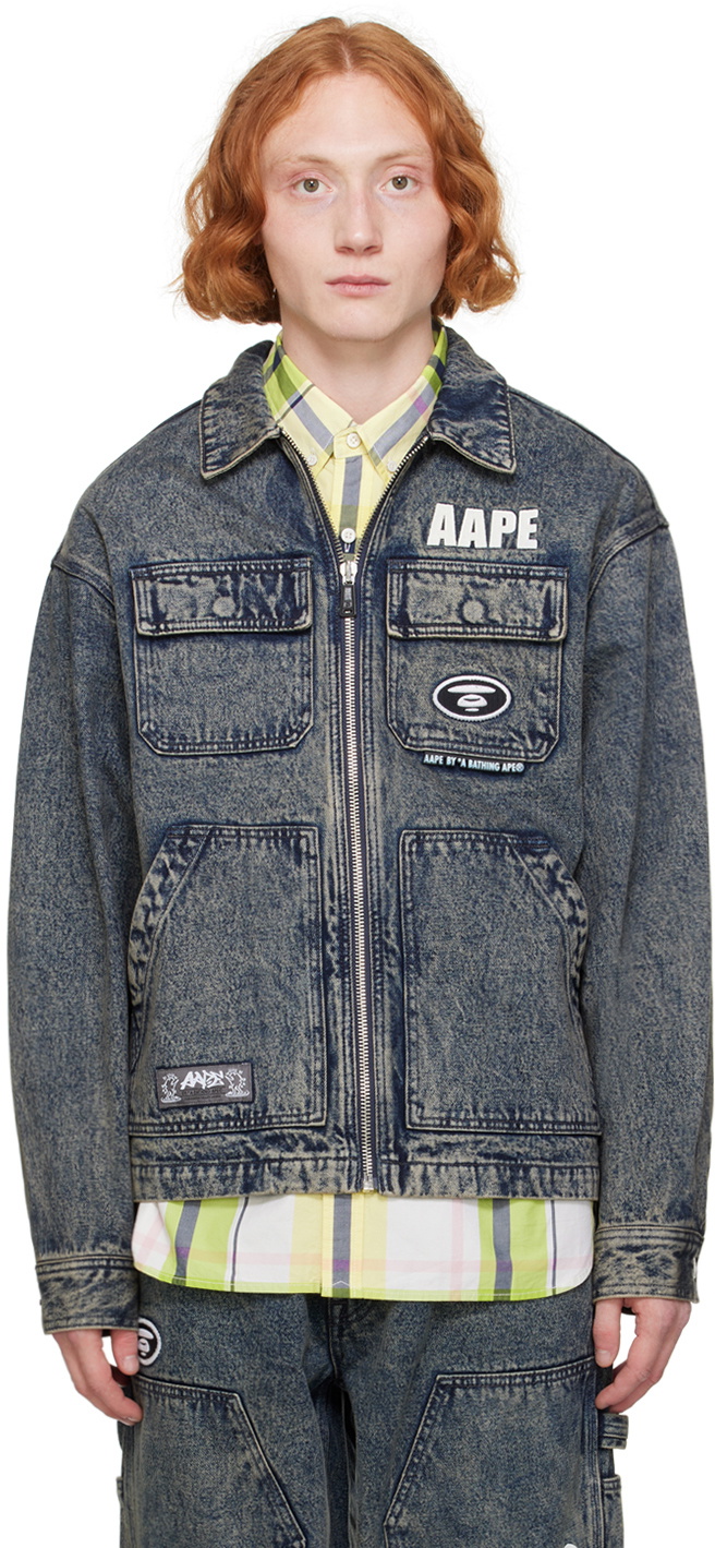 AAPE by A Bathing Ape Blue Embroidered Denim Jacket AAPE by A Bathing Ape