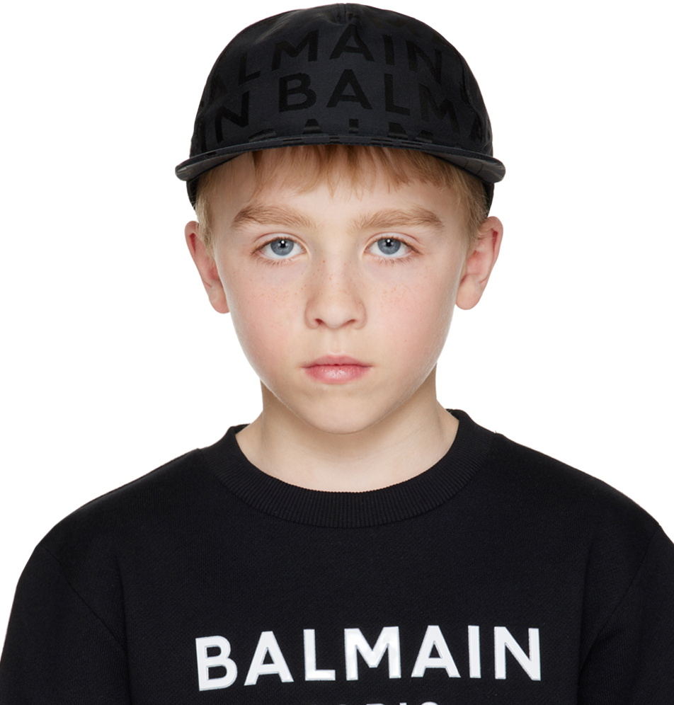 Balmain Kids Black Logo Cap Balmain