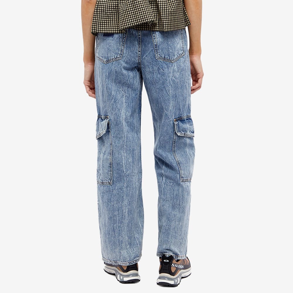 GANNI Women's Crinkle Denim Angi Wide Leg Jean in Mid Blue Stone GANNI