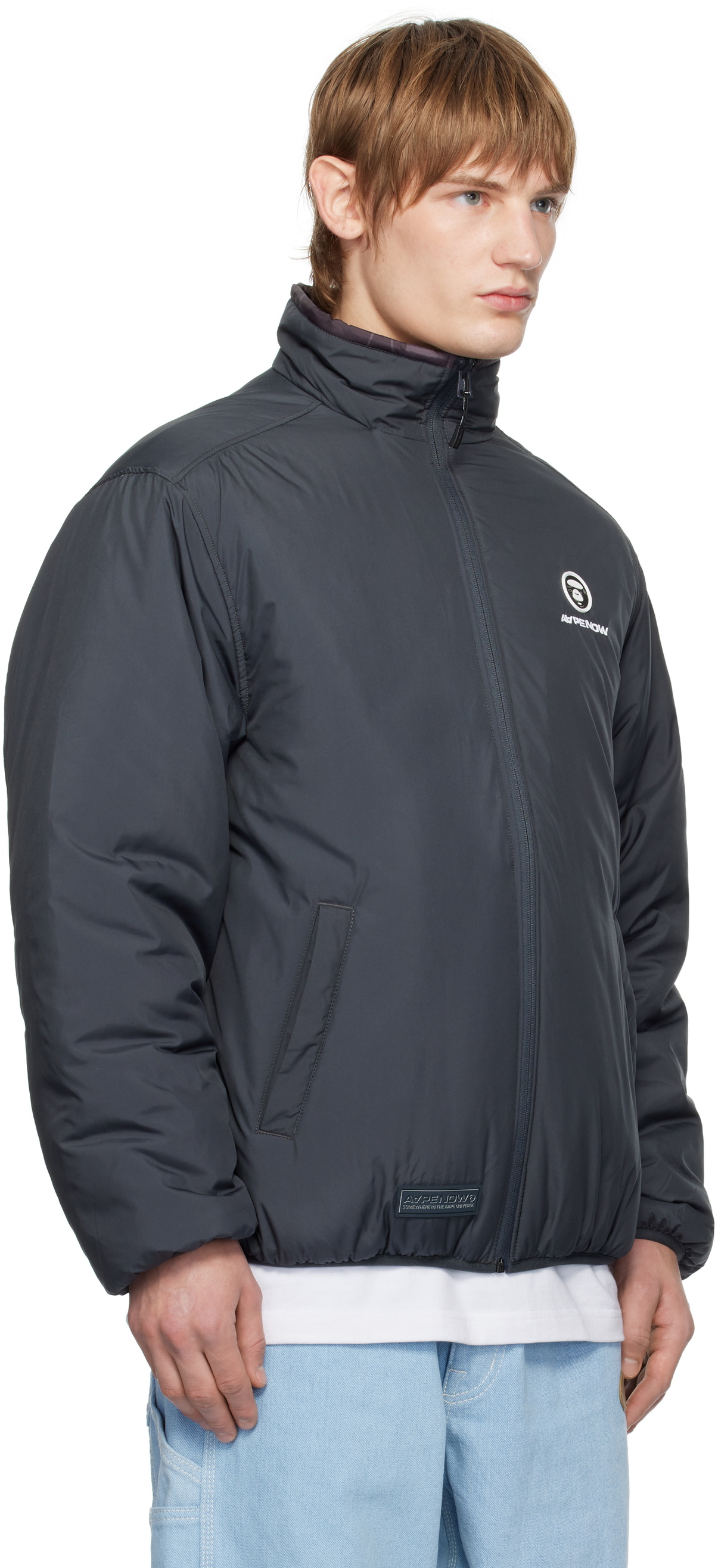 AAPE by A Bathing Ape Gray 'AAPE NOW' Moonface Logo Zip-Up Reversible ...