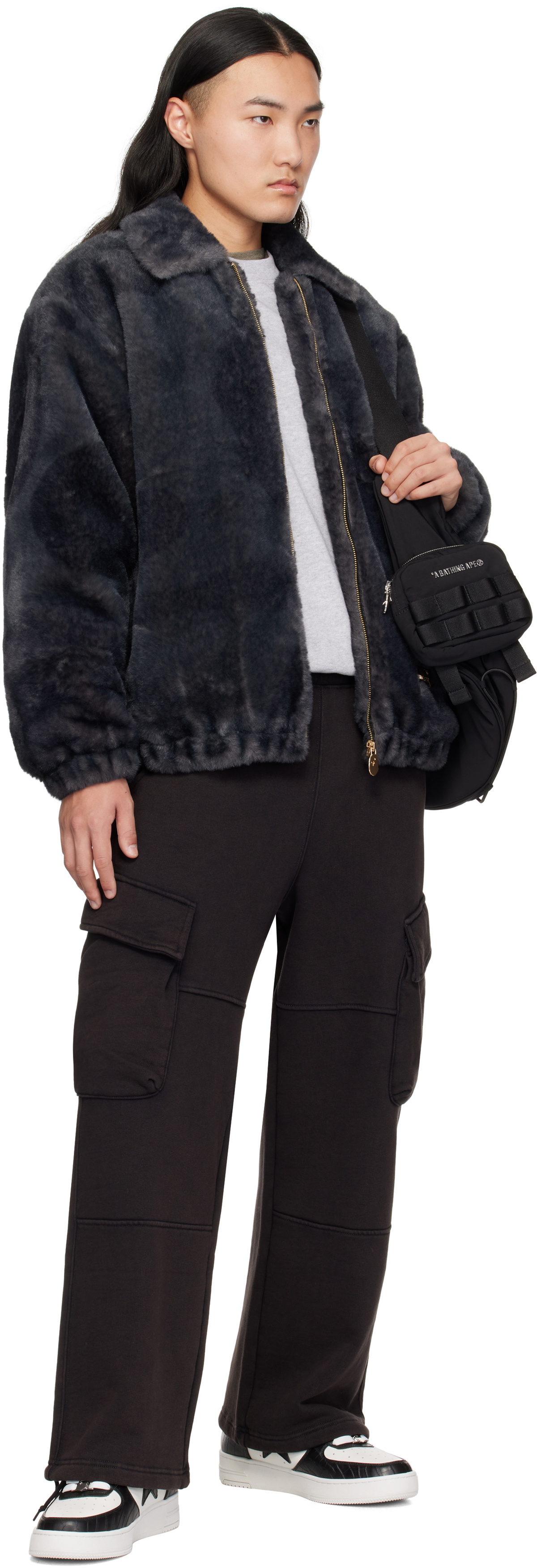 BAPE Gray Camo Fluffy Faux-Fur Jacket A Bathing Ape