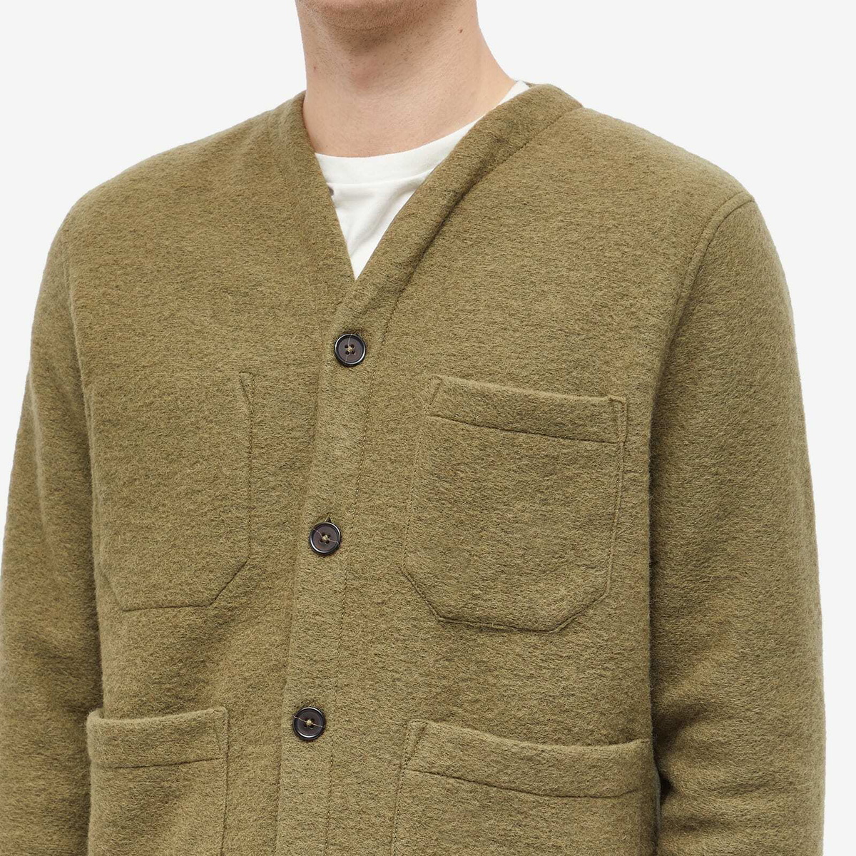 Universal Works Men's Wool Fleece Cardigan in Lovat Universal Works