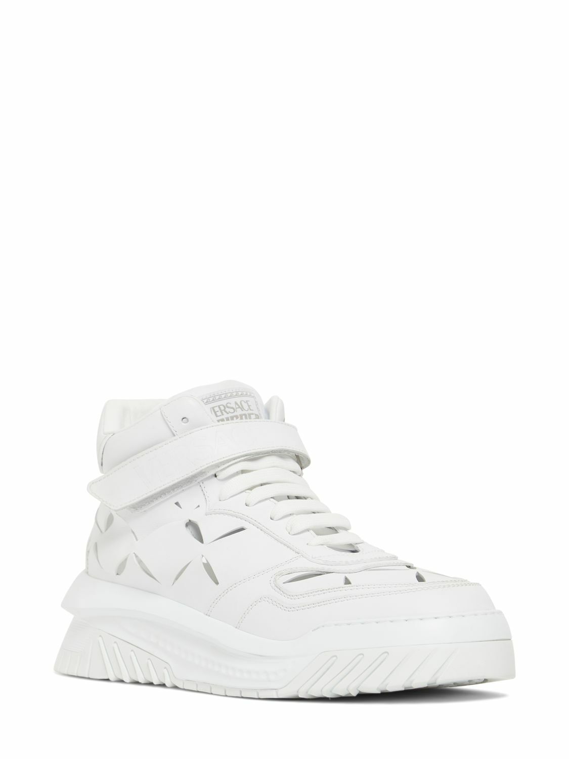 VERSACE - Laser Cut Leather High-top Sneakers Versace