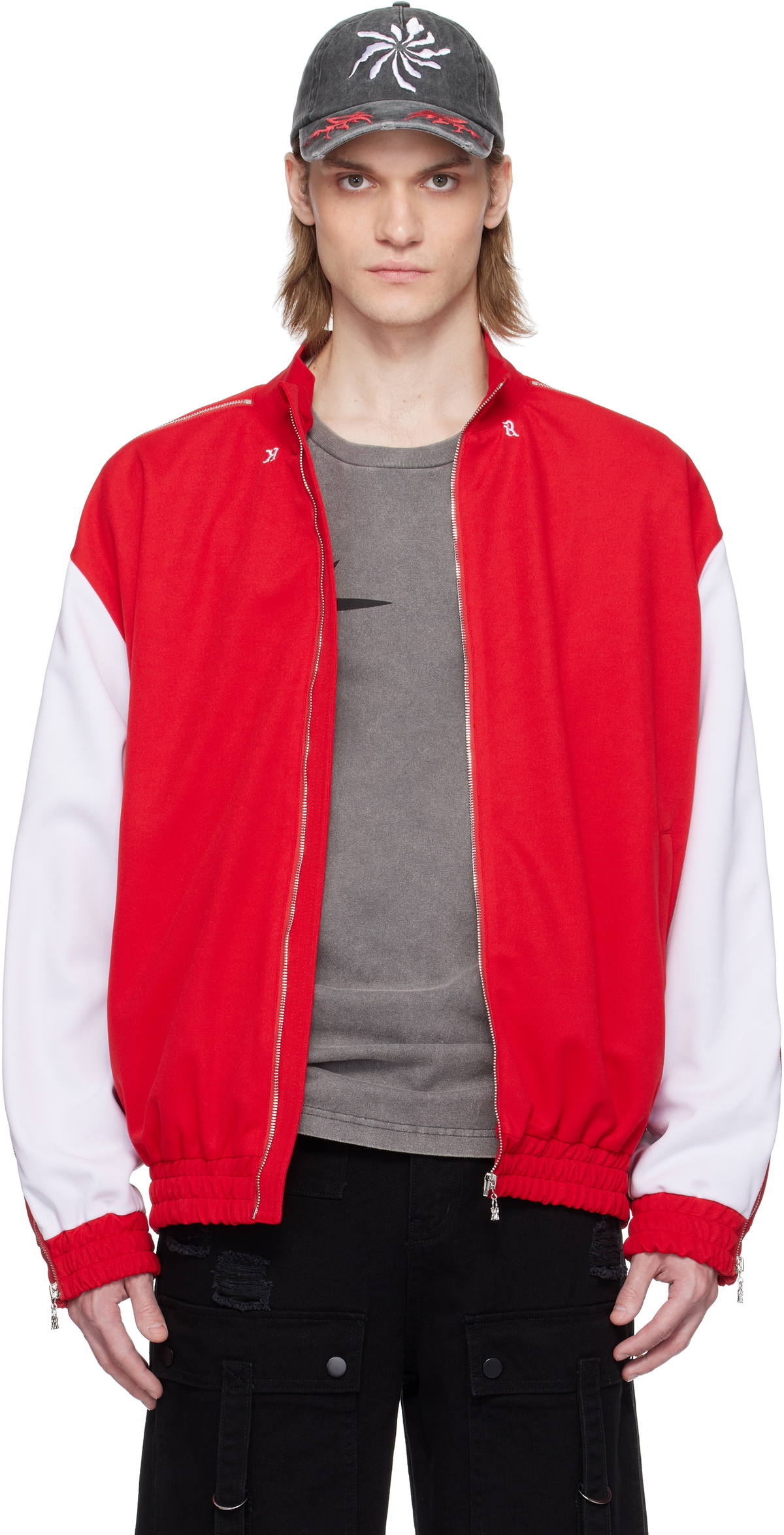 KUSIKOHC Red & White Full Zip Fleece Track Jacket KUSIKOHC
