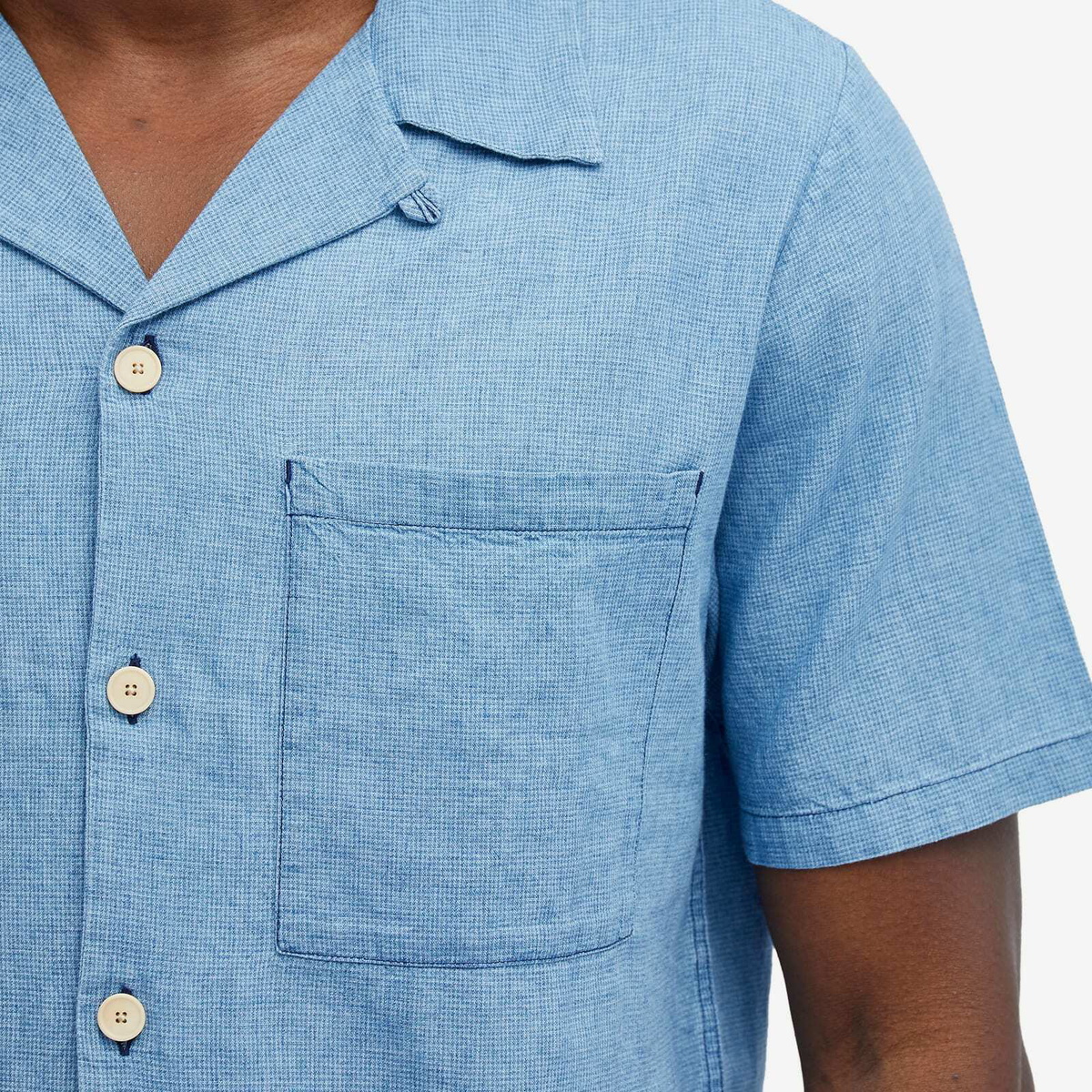 Folk Men's Short Sleeve Soft Collar Shirt in Light Indigo Folk