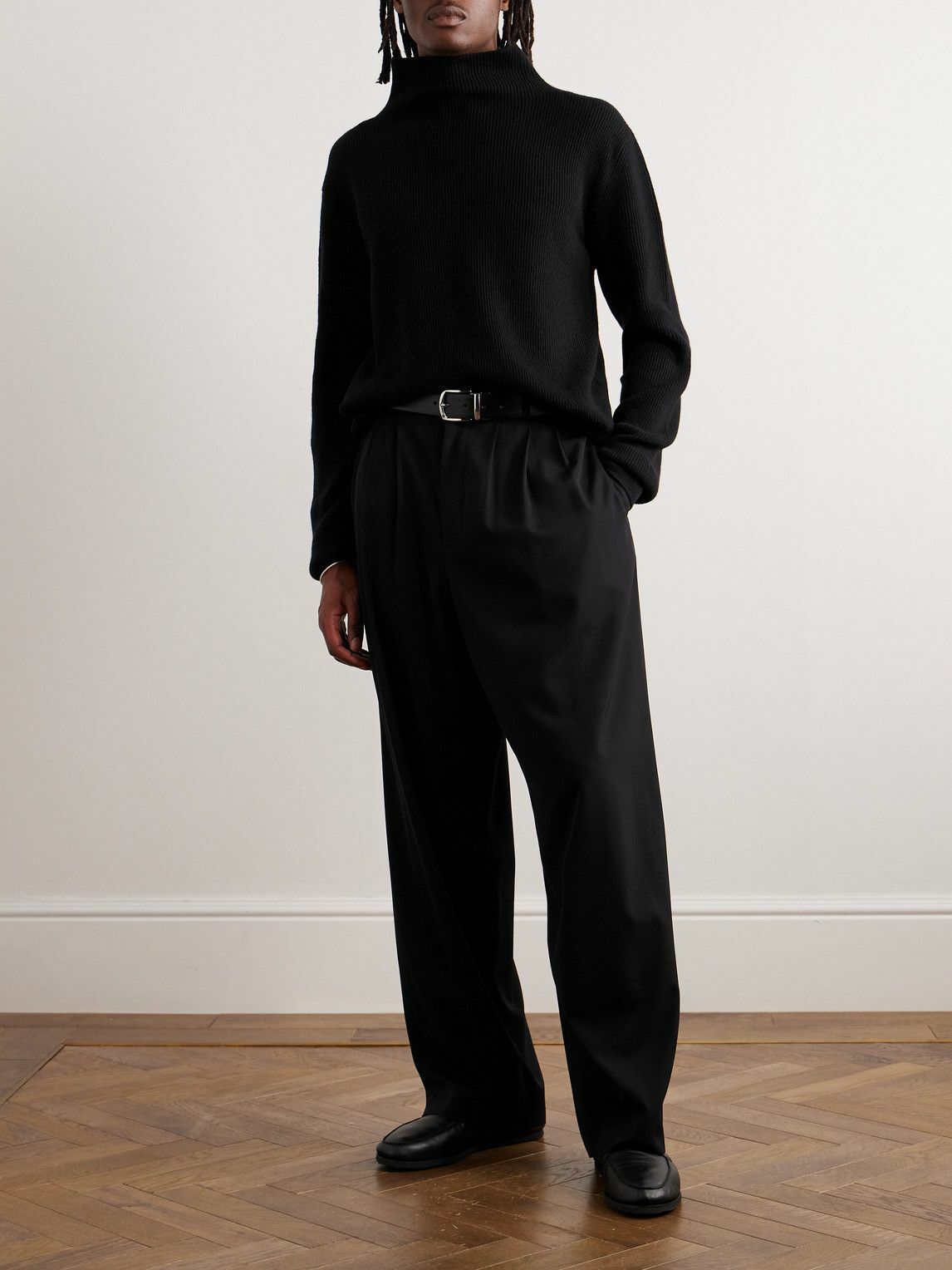 The Row - Daniel Ribbed Cashmere Mock-Neck Sweater - Black The Row