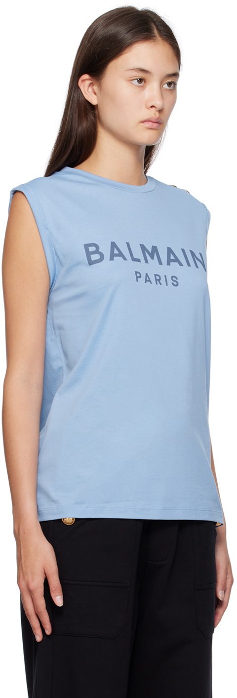 Balmain Blue Printed Tank Top Balmain