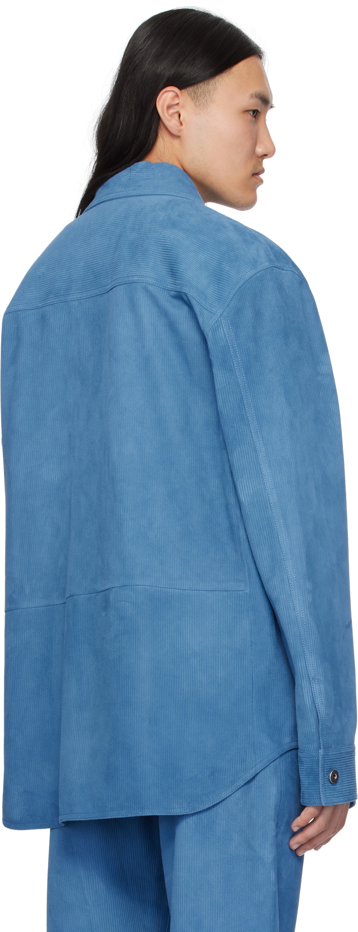 Bottega Veneta Blue Embossed Corduroy Suede Shirt Bottega Veneta