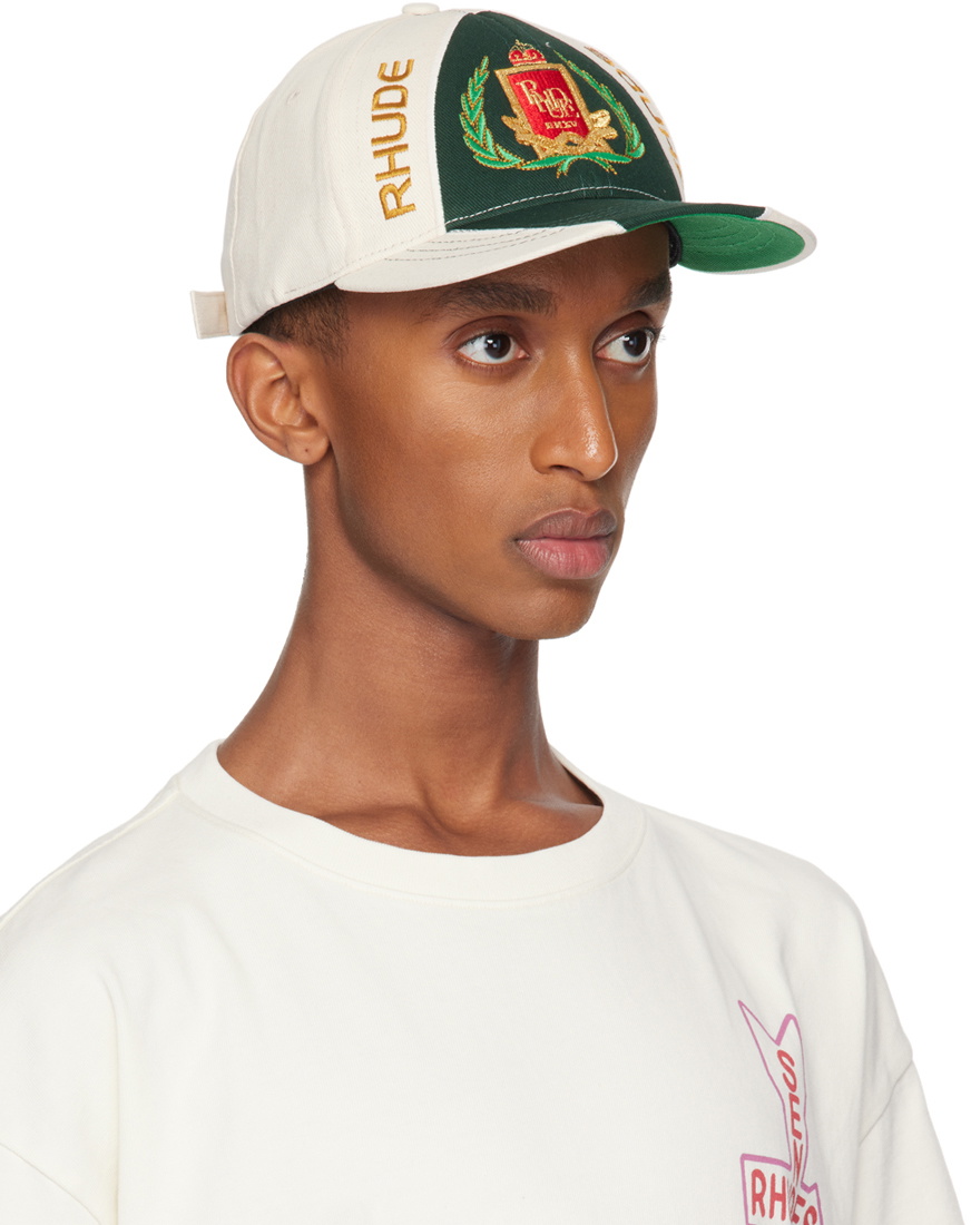 Rhude Off-White & Green Racing Crest 6-Panel Cap Rhude