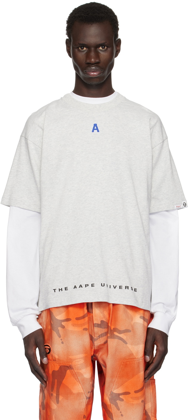 AAPE by A Bathing Ape Gray 'A' Logo Injection T-shirt AAPE by A Bathing Ape