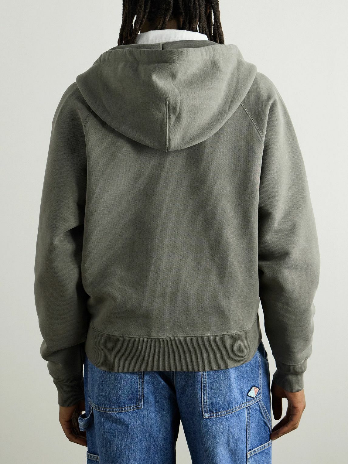 AMI PARIS - Logo-Embroidered Organic Cotton-Jersey Zip-Up Hoodie - Gray AMI
