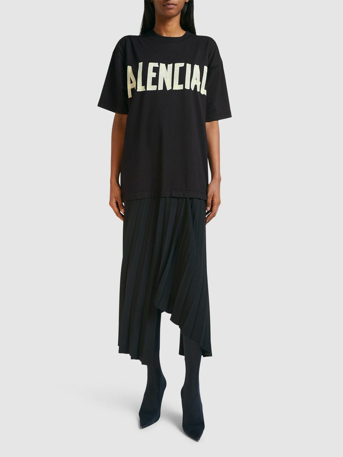 BALENCIAGA Pleated Tech T-shirt Dress with Logo Balenciaga