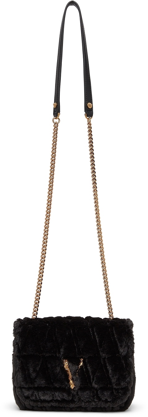 Versace Black Faux-Fur Virtus Bag Versace