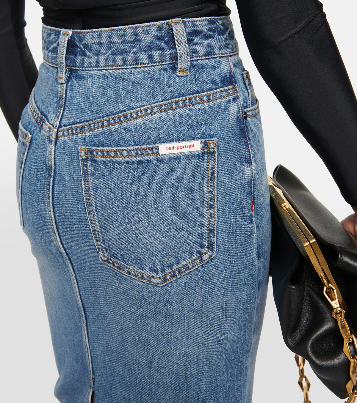 Self-Portrait High-rise denim maxi skirt Self-Portrait