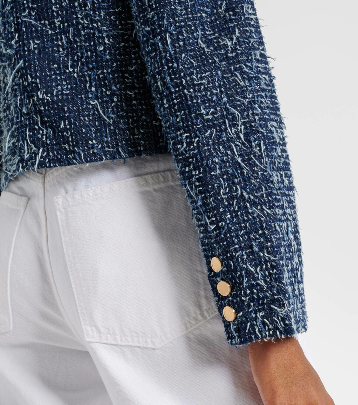 Frame Cropped denim bouclé jacket Frame Denim