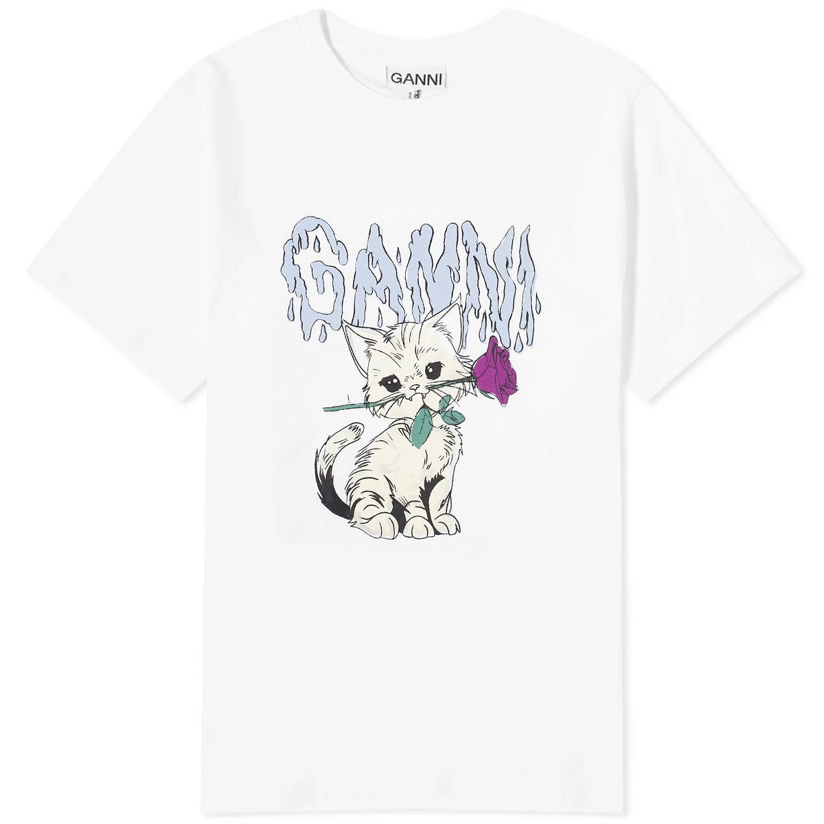 GANNI Women's Cat relaxed t-shirt in Bright White GANNI