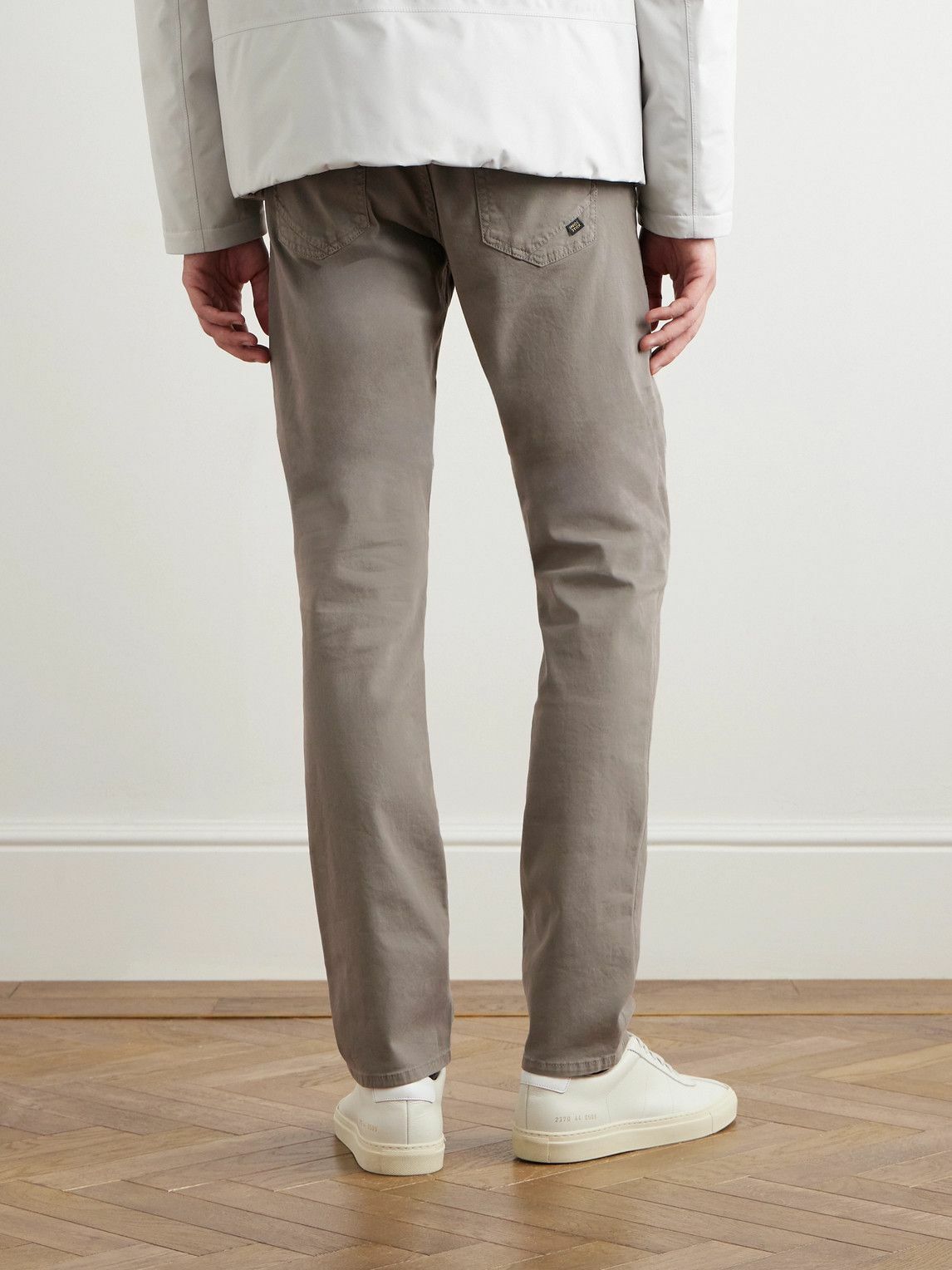 Incotex - Leather-Trimmed Straight-Leg Jeans - Gray Incotex