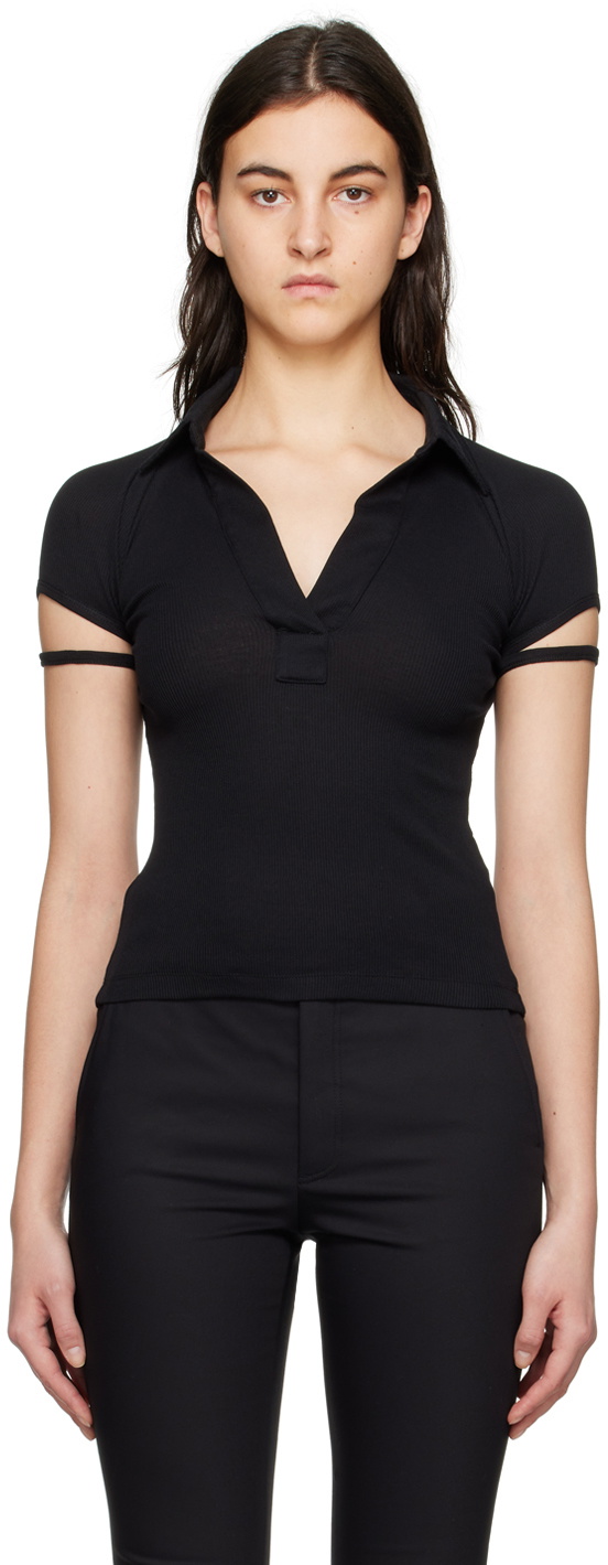 Helmut Lang Black Cap Sleeve Polo Helmut Lang