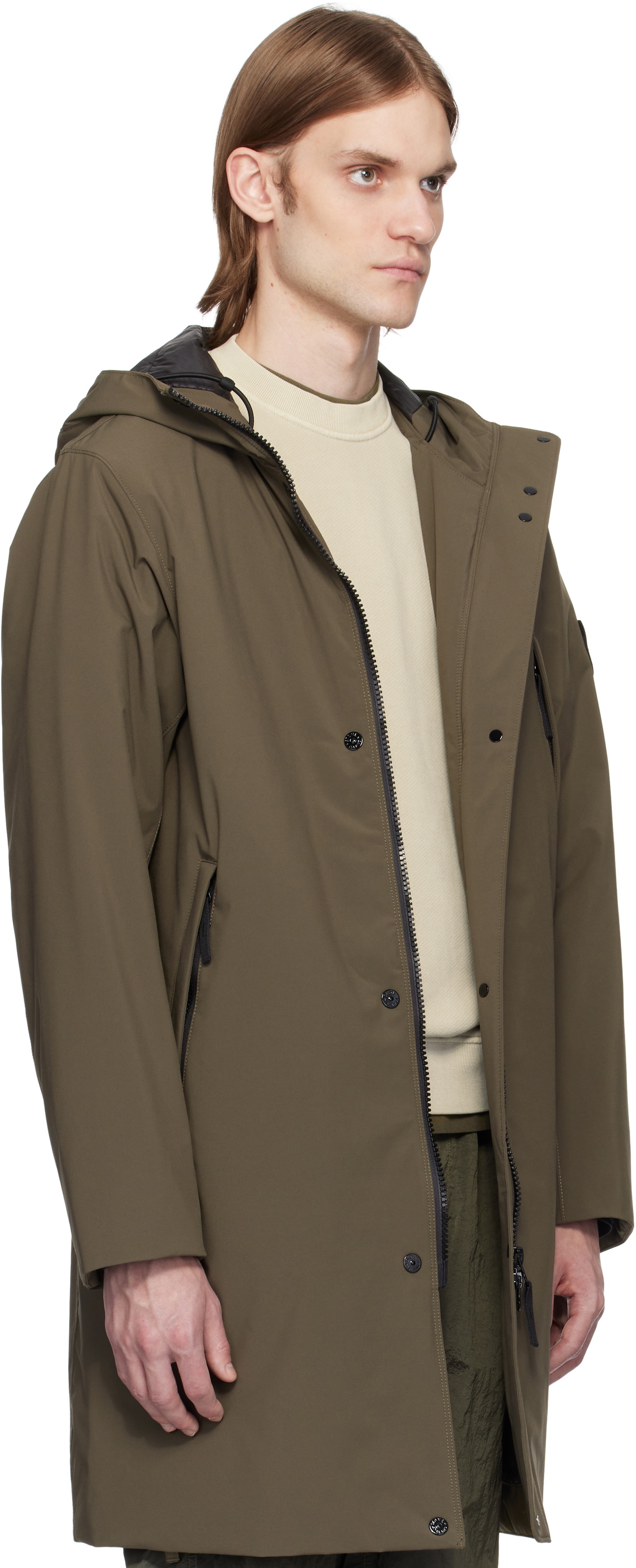 Stone Island Khaki Soft Shell-R-E.Dye Technology Coat Stone Island