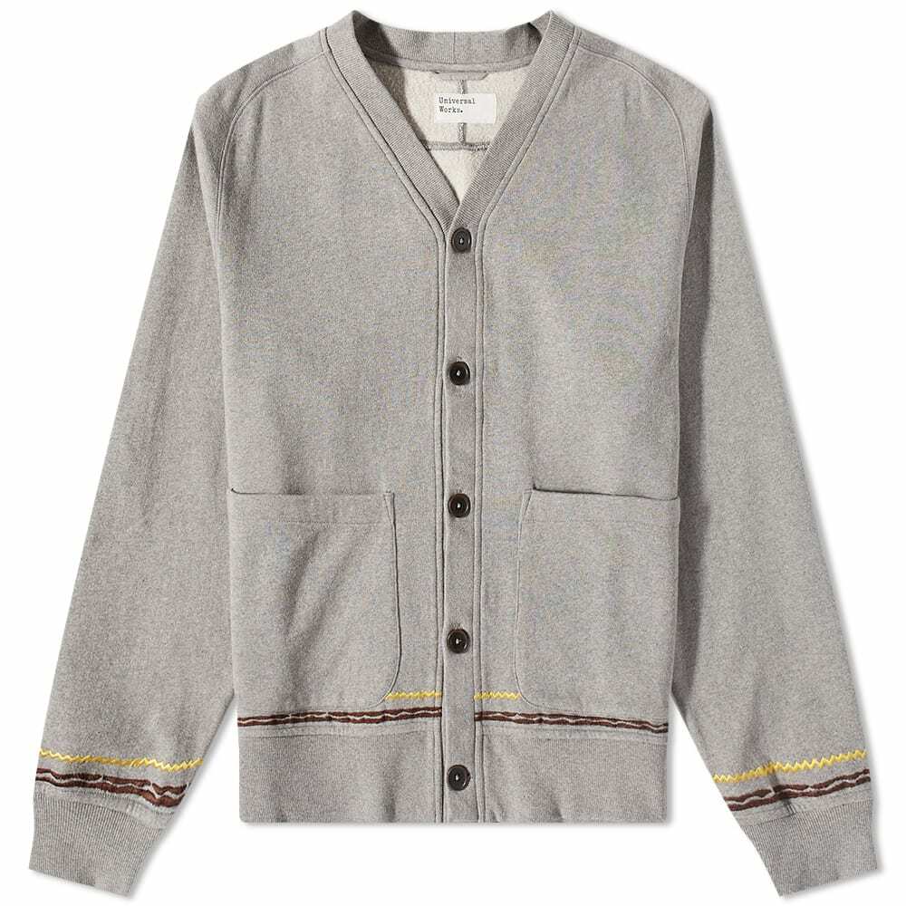 Universal Works Men's Dickie Sweat Cardigan in Grey Marl Universal Works