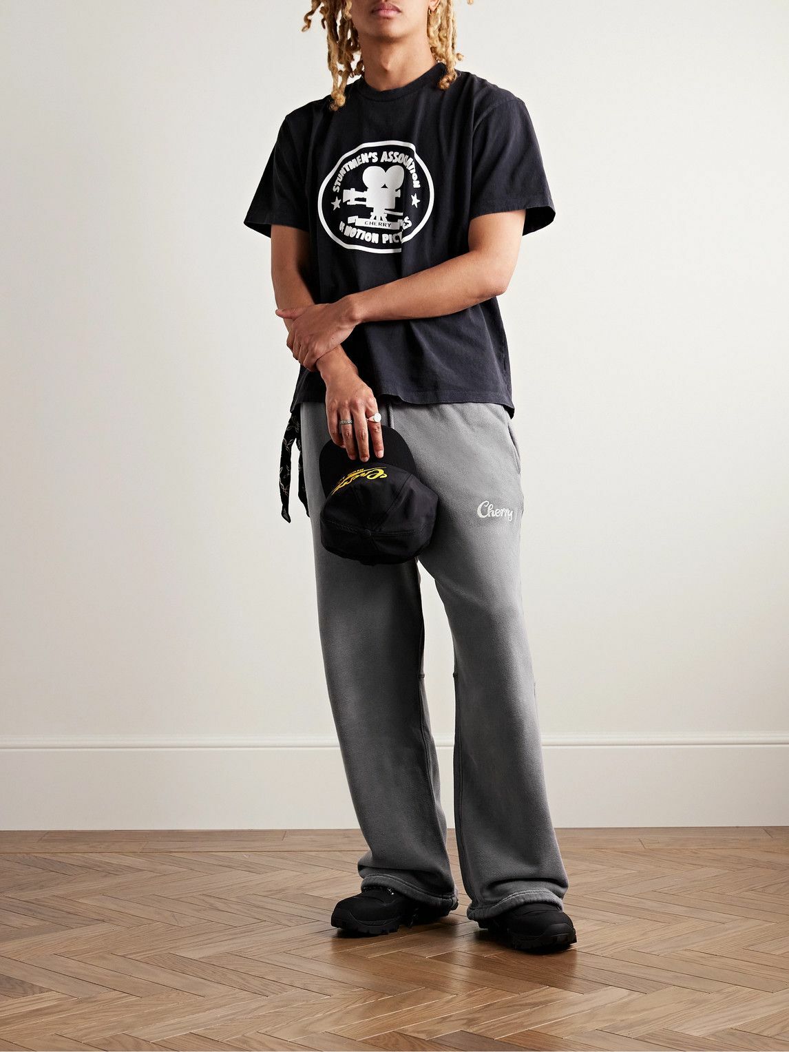 CHERRY LA - Straight-Leg Logo-Embroidered Cotton-Jersey Sweatpants ...