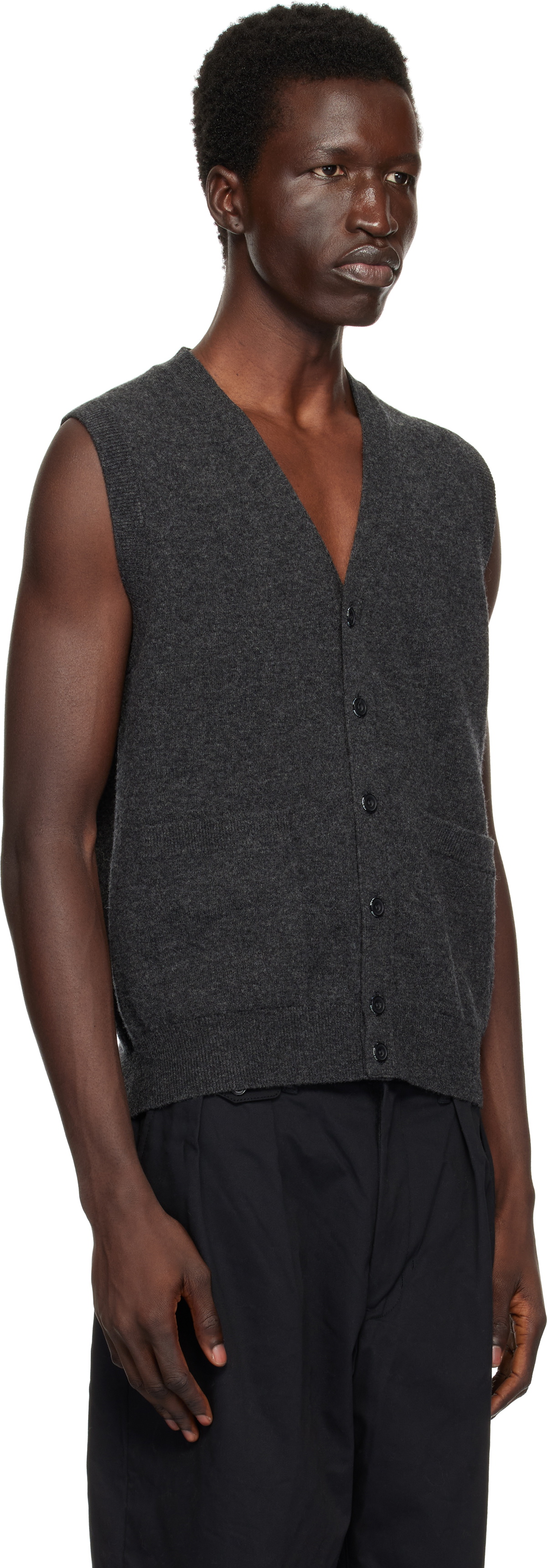 BEAMS PLUS Gray Button Knit Solid Vest Beams Plus