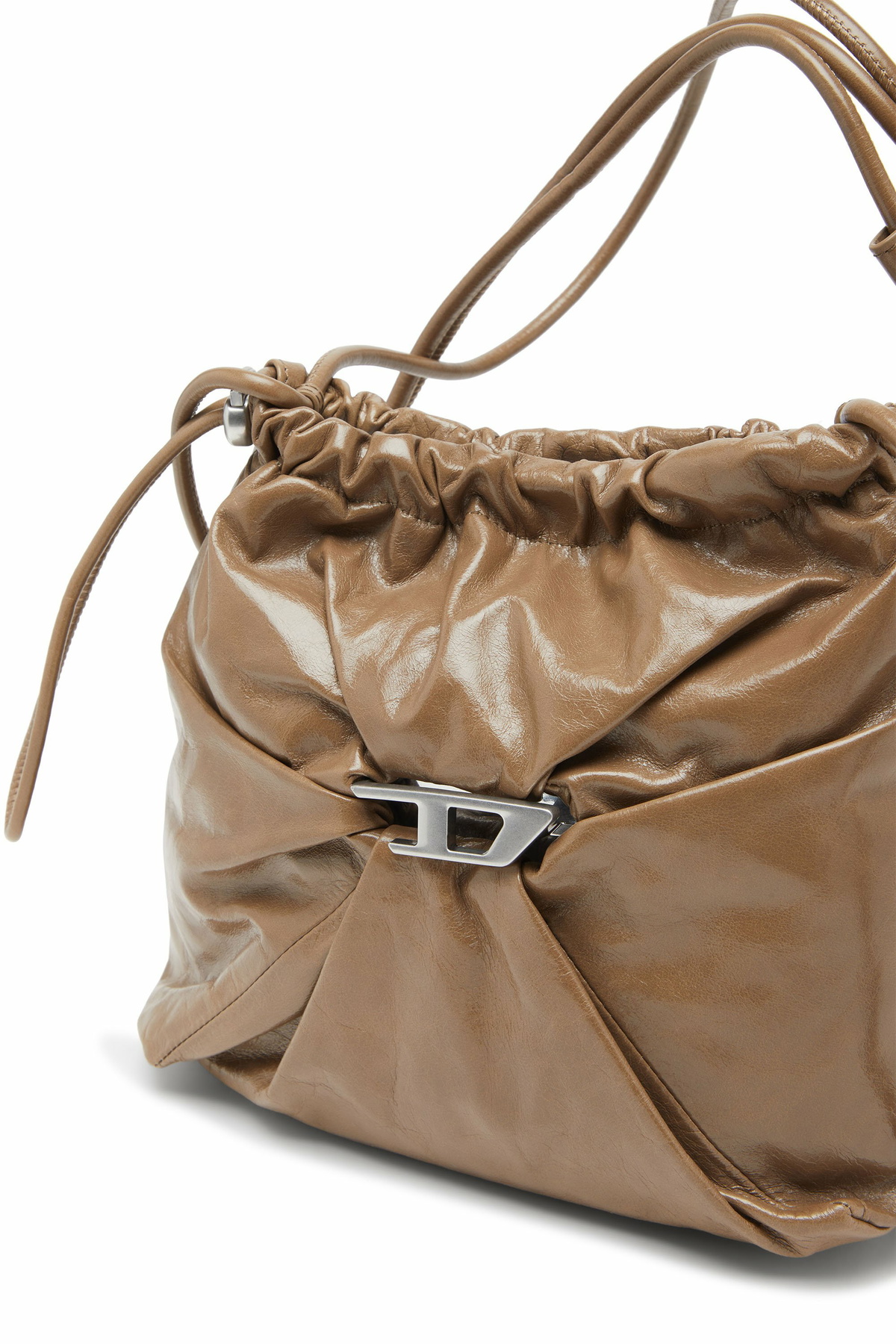 Diesel Scrunch-D-Bucket bag in shiny wrinkled leather - Crossbody Bags ...