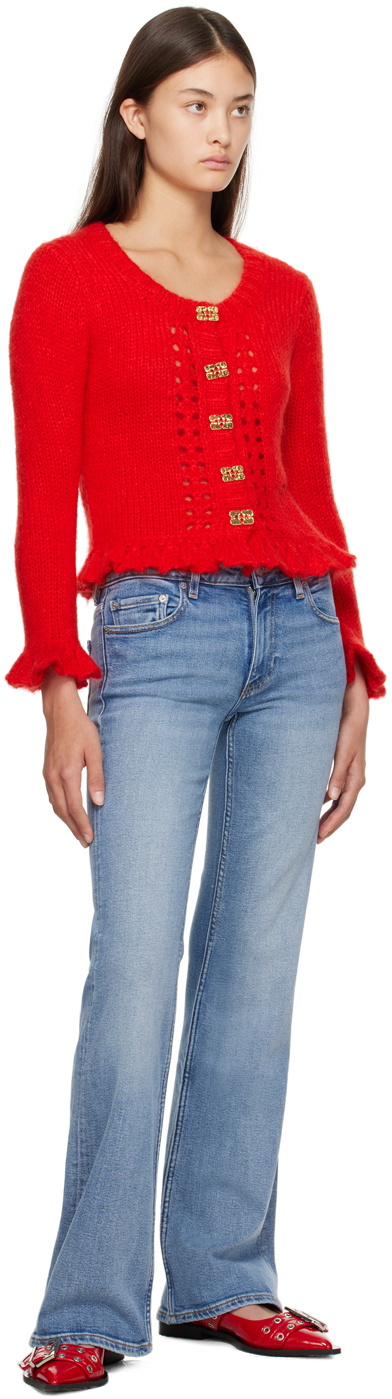 GANNI Red Ruffled Cardigan GANNI