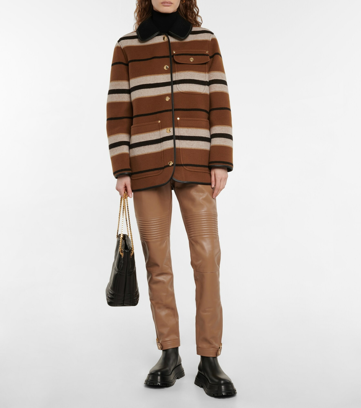 Burberry - Striped leather-trimmed wool jacket Burberry