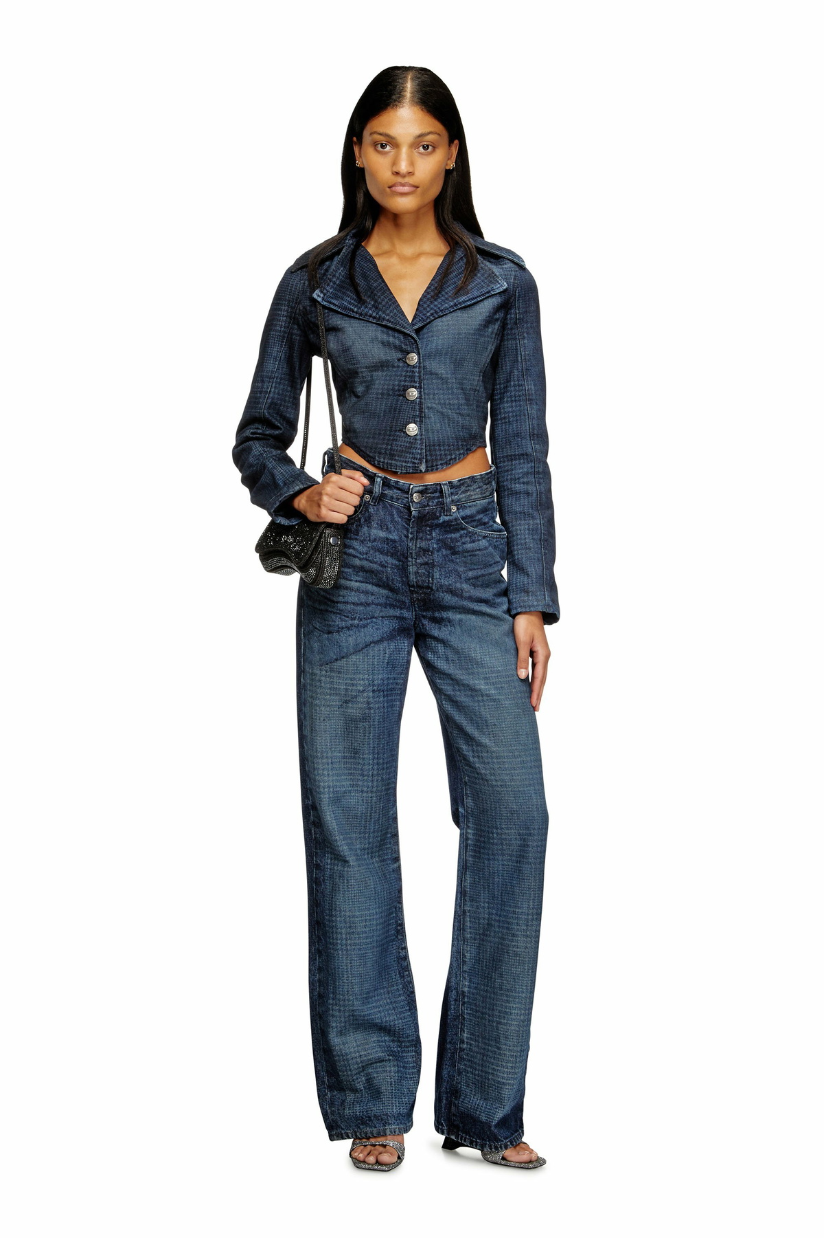 Diesel Cropped jacket in Prince of Wales denim - Denim Jackets Womens ...