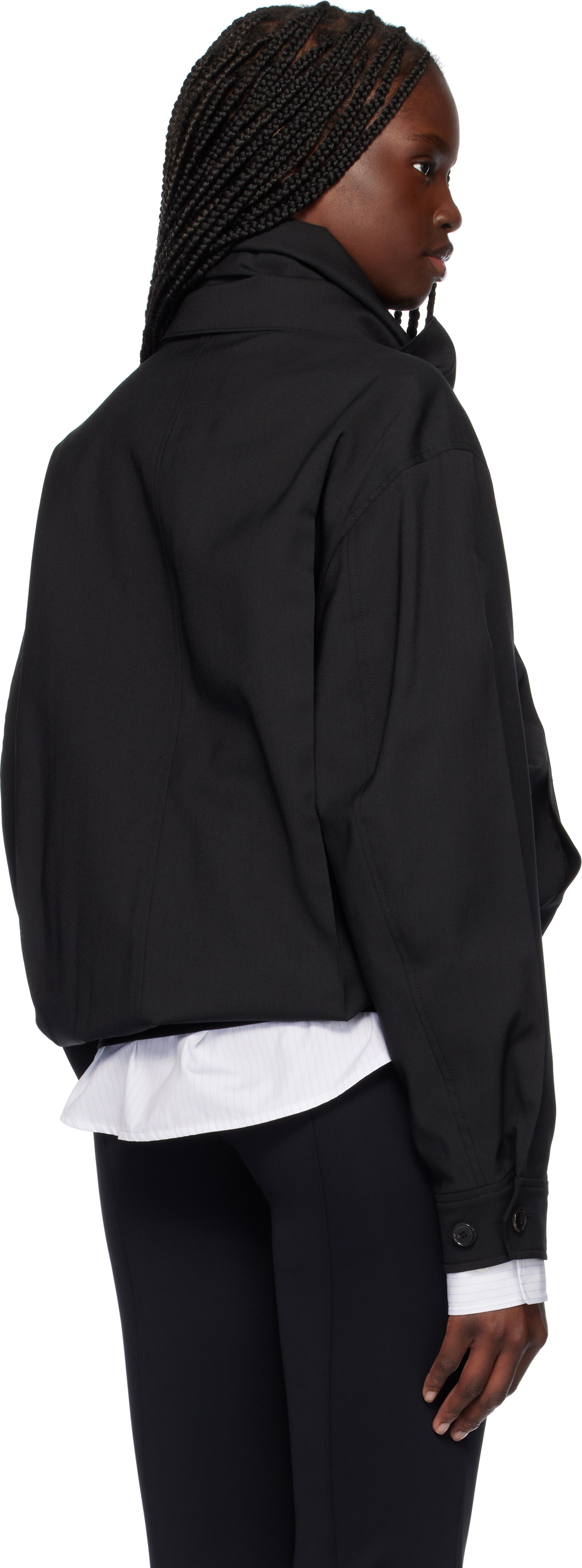 RECTO Black Scarf Detail Harrington Jacket Recto