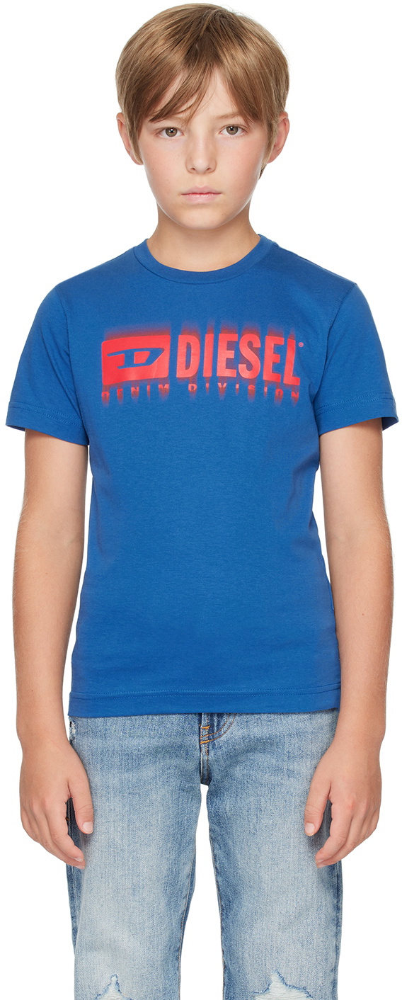 Diesel Kids Blue Printed Logo T-Shirt Diesel