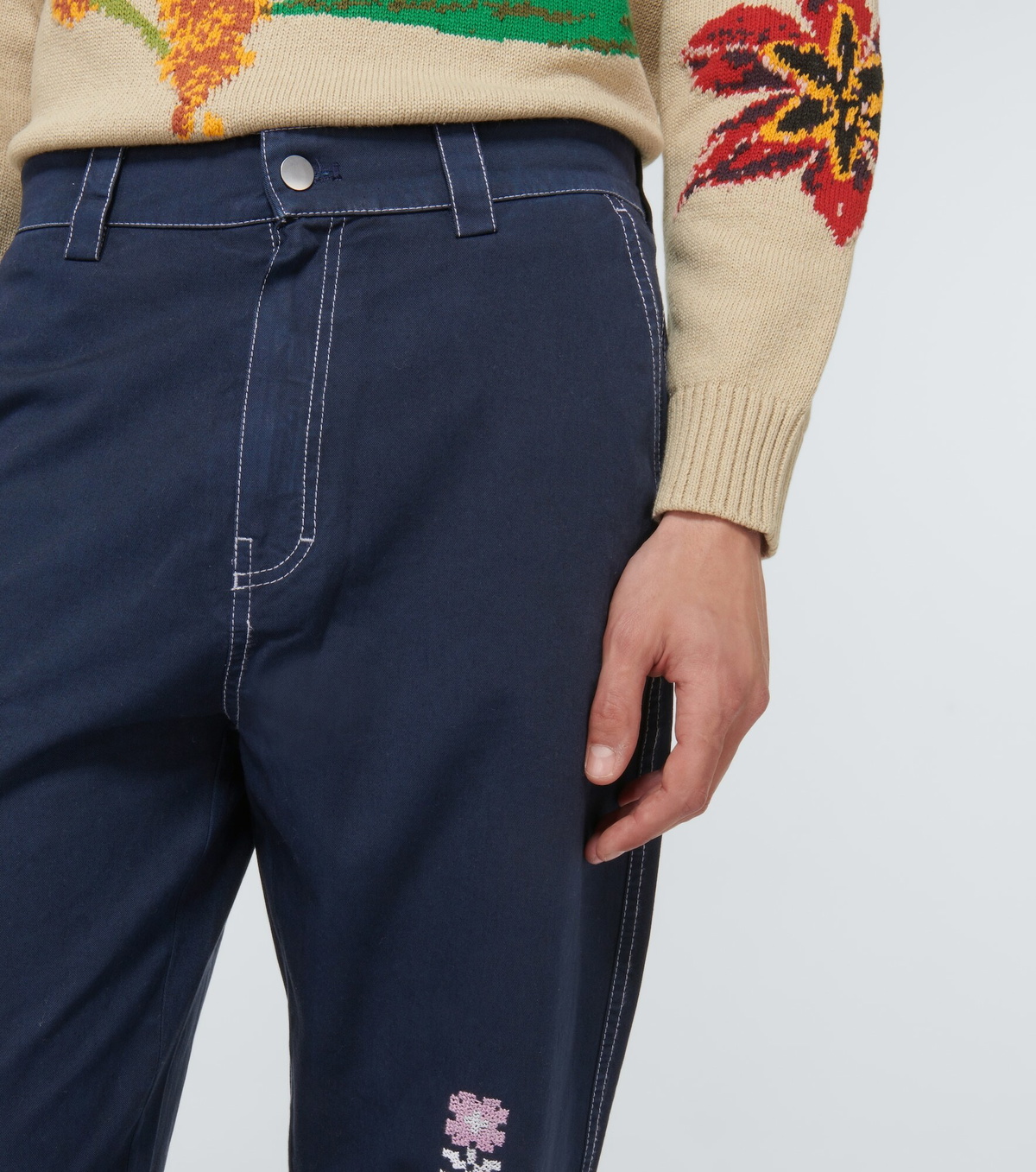 Adish - Embroidered cotton drill chinos ADISH
