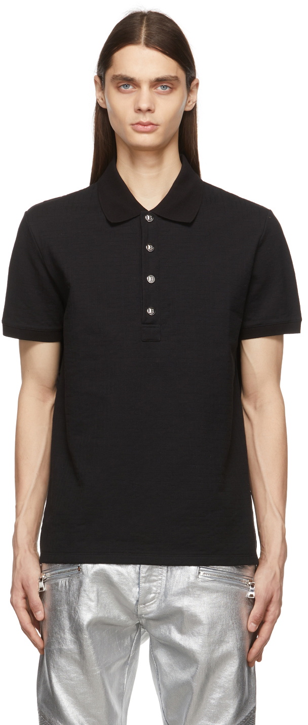 Balmain Black Pique Monogram Polo Balmain