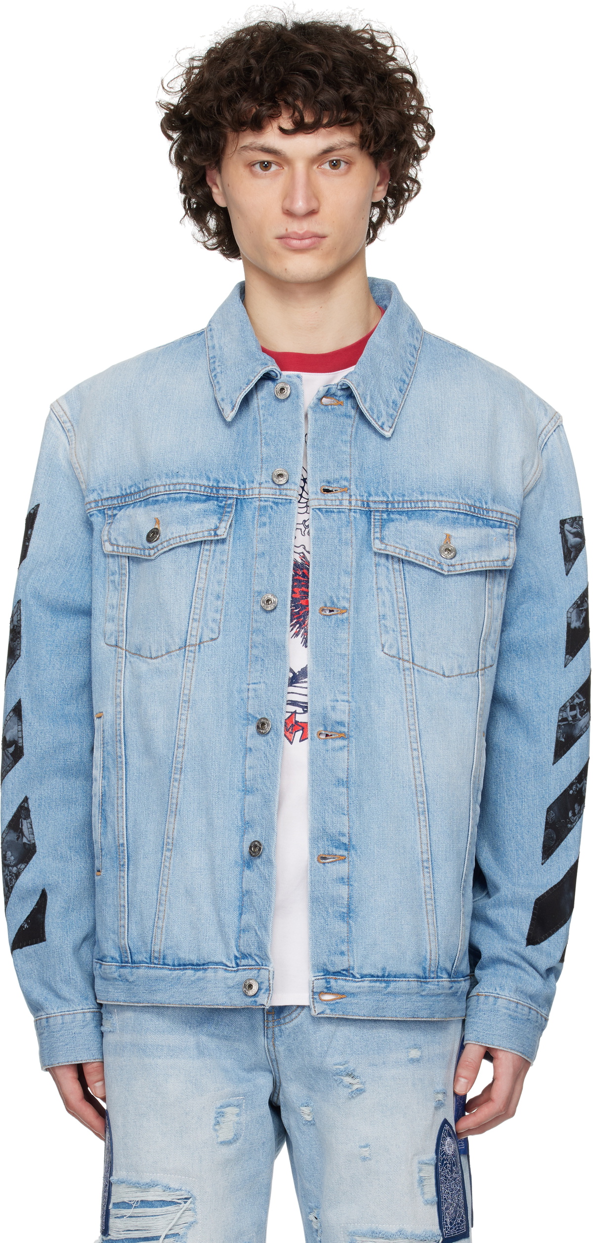 Off-White Blue Fresco Diag Arrow Skate Denim Jacket Off-White
