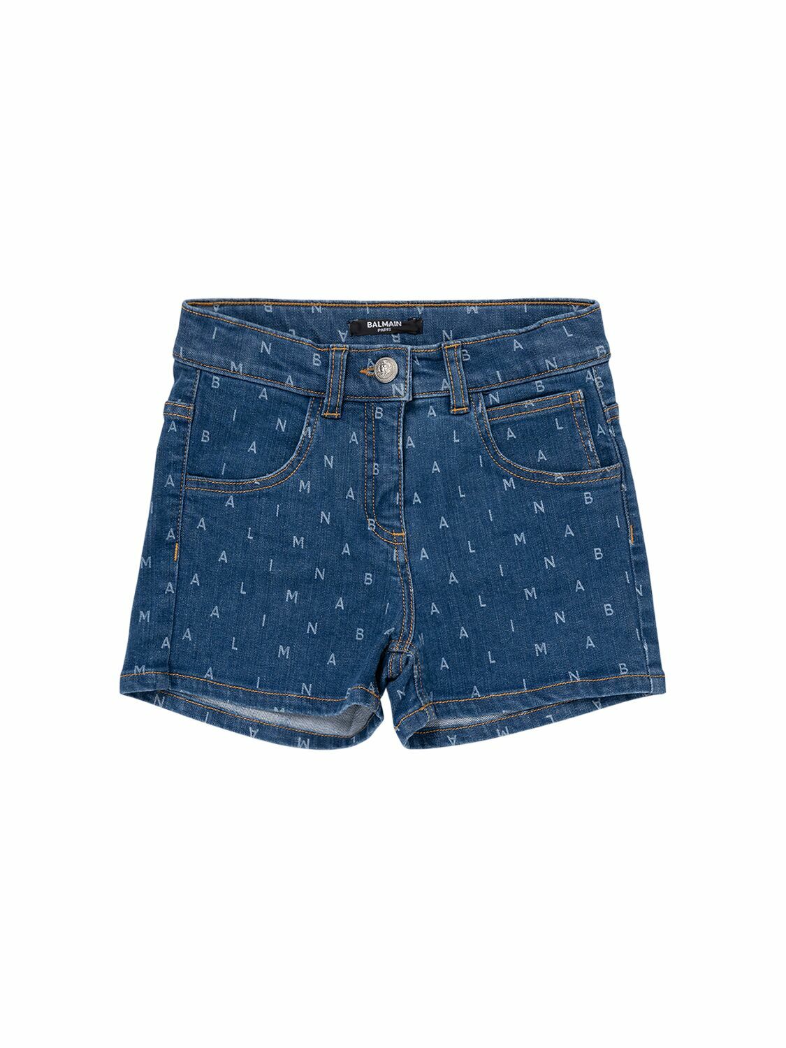 BALMAIN Logo Print Cotton Denim Shorts Balmain