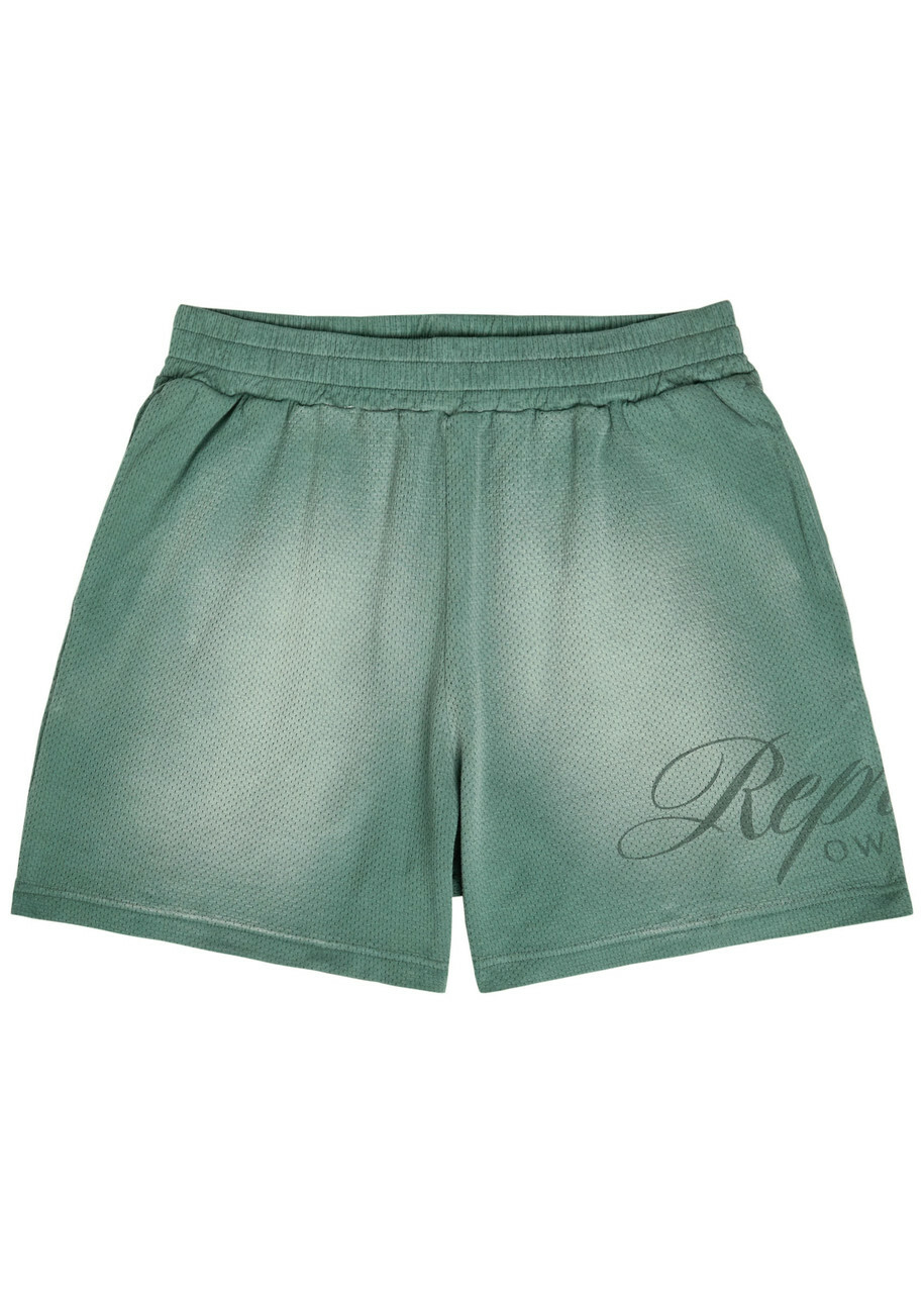 Represent Owners Club Script Cotton-mesh Shorts Green Represent