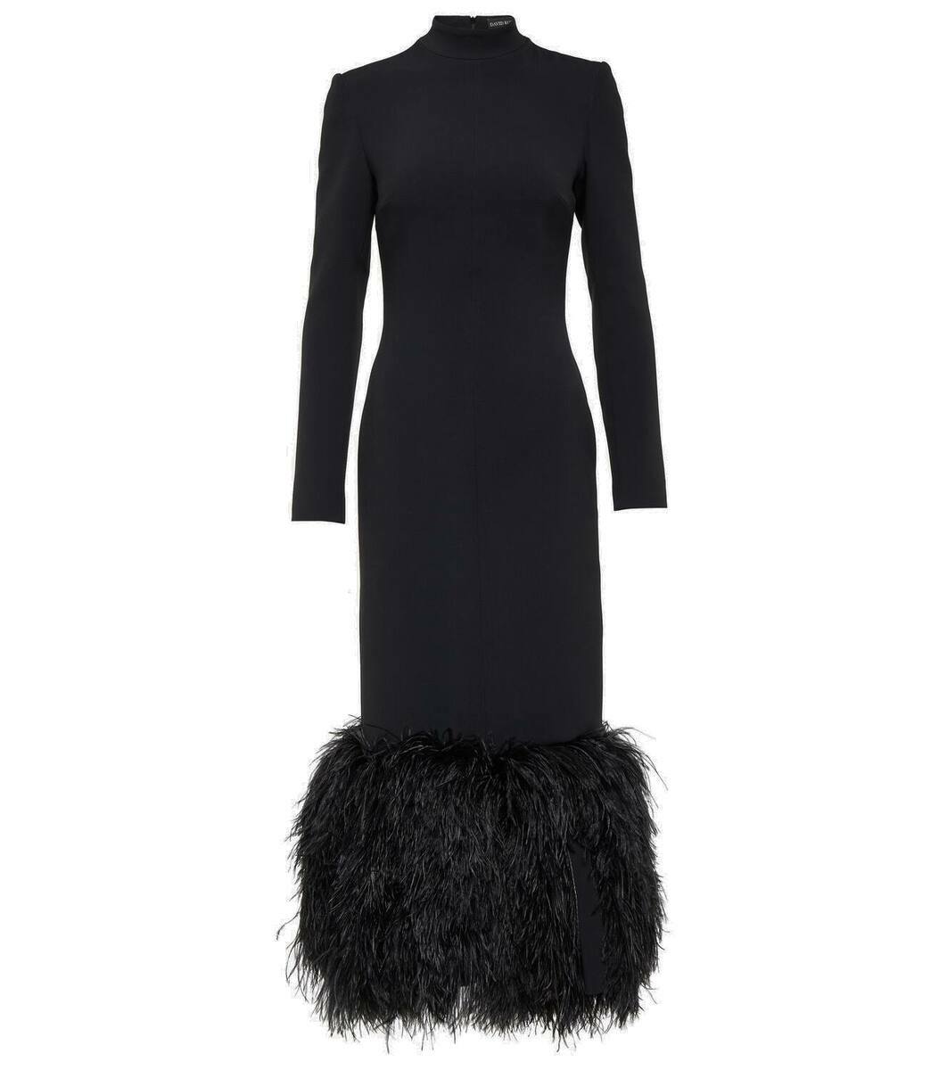 David Koma Feather-trimmed cady midi dress David Koma