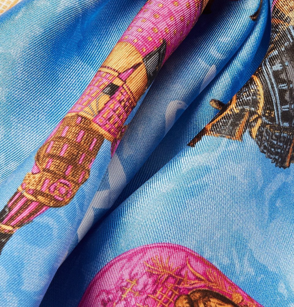 Rubinacci - Printed Silk-Twill Pocket Square - Blue Rubinacci