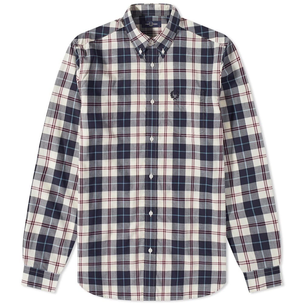 Fred Perry Men's Tartan Button Down Shirt in Ecru Fred Perry