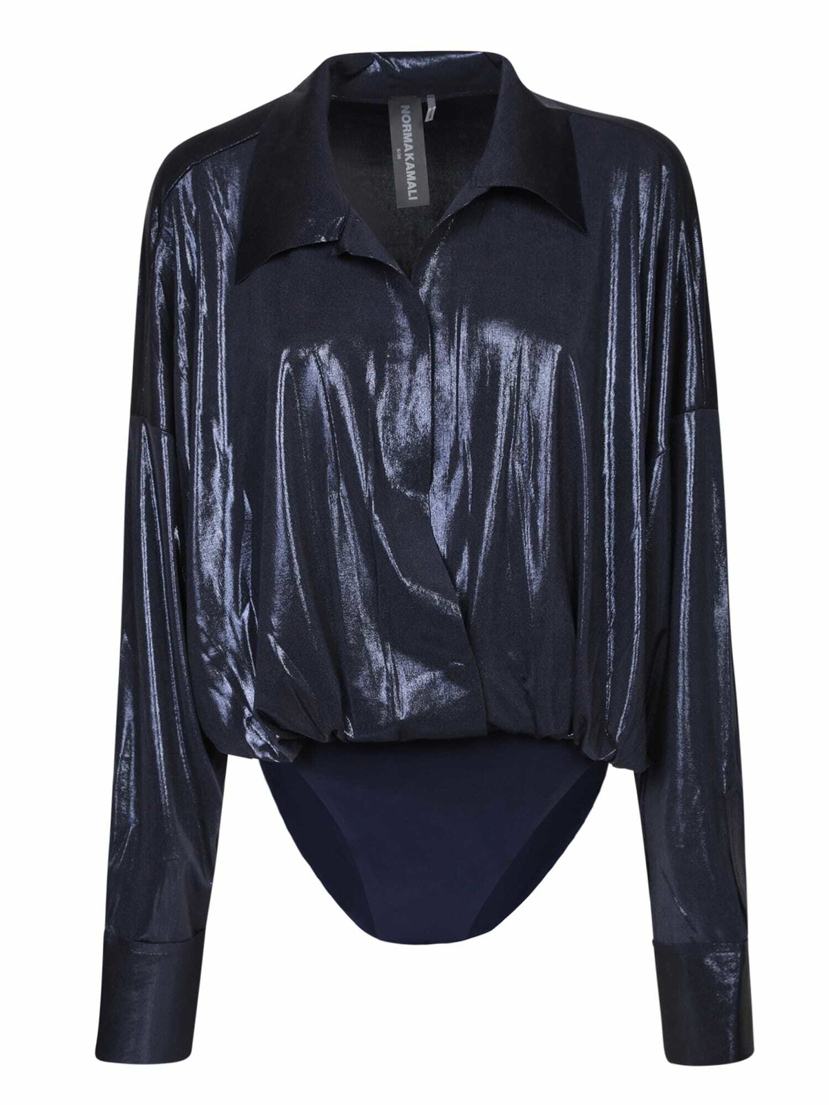 Norma Kamali Metallic Blue Boyfriend Body Shirt Norma Kamali
