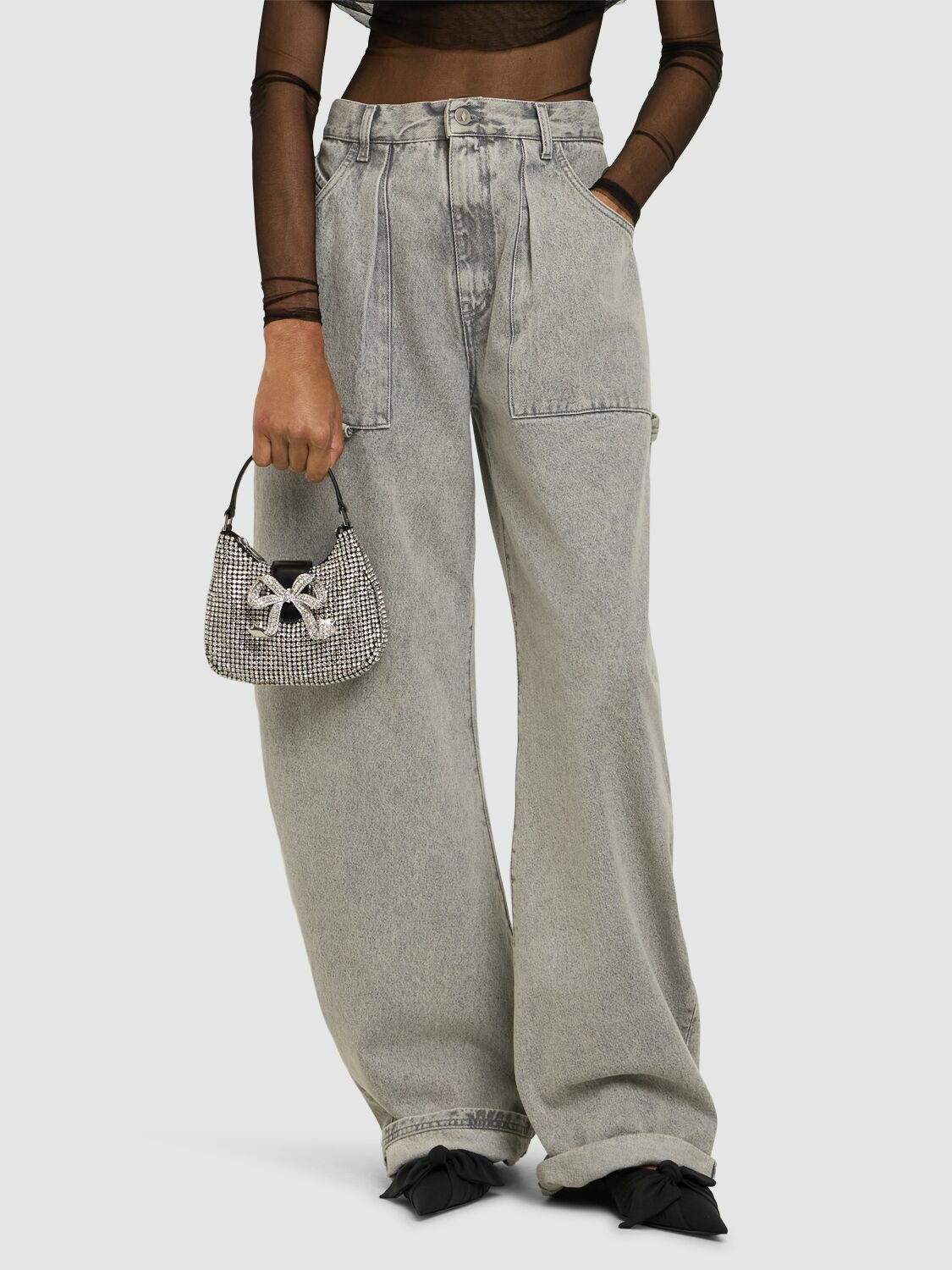 SELF-PORTRAIT Crescent Diamante Bow Shoulder Bag Self-Portrait