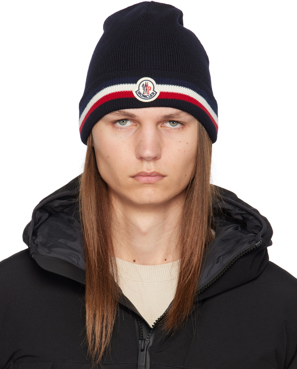 Moncler Navy Tricolor Wool Beanie Moncler