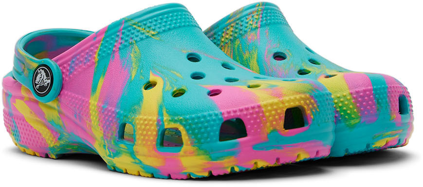 Crocs Kids Blue & Yellow Classic Marbled Sandals Crocs
