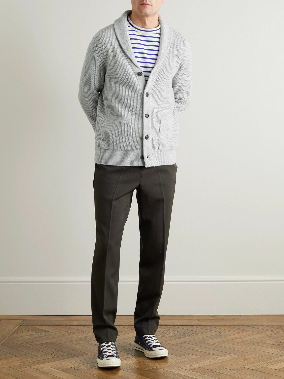 Club Monaco - Shawl-Collar Ribbed Wool and Cashmere-Blend Cardigan ...