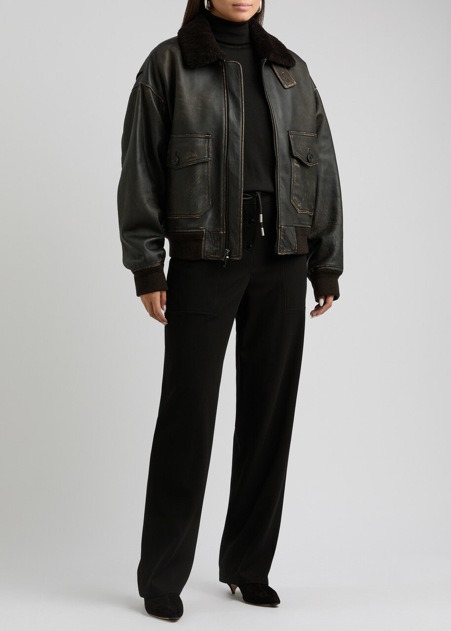 The Row Adonis Shearling-trimmed Distressed Leather Jacket Black The Row