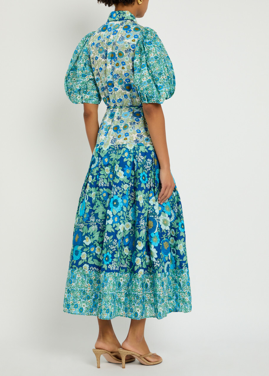 Alemais Sacha Floral Ramie Midi Shirt Dress Blue ALÉMAIS