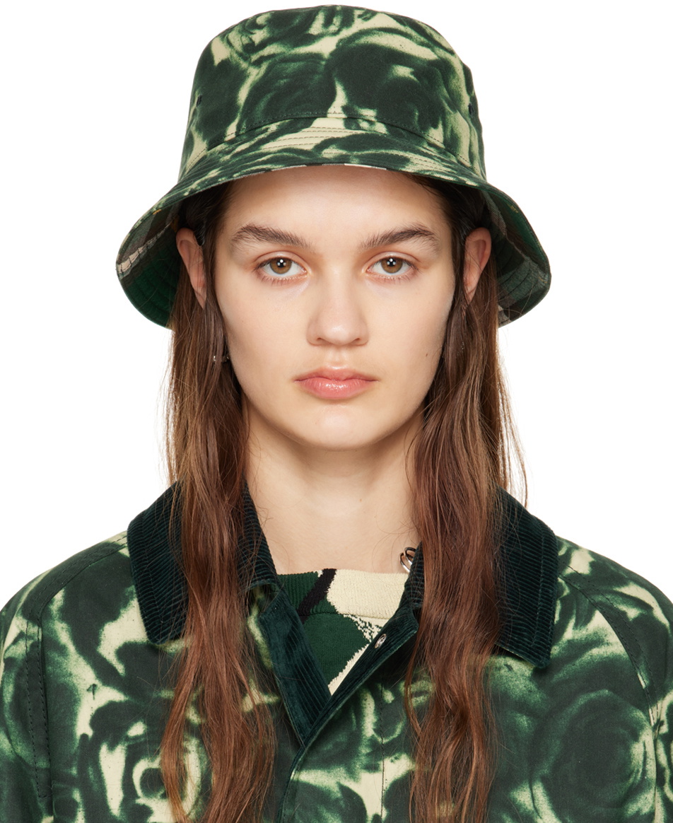 Burberry Green Rose Waxed Cotton Bucket Hat Burberry