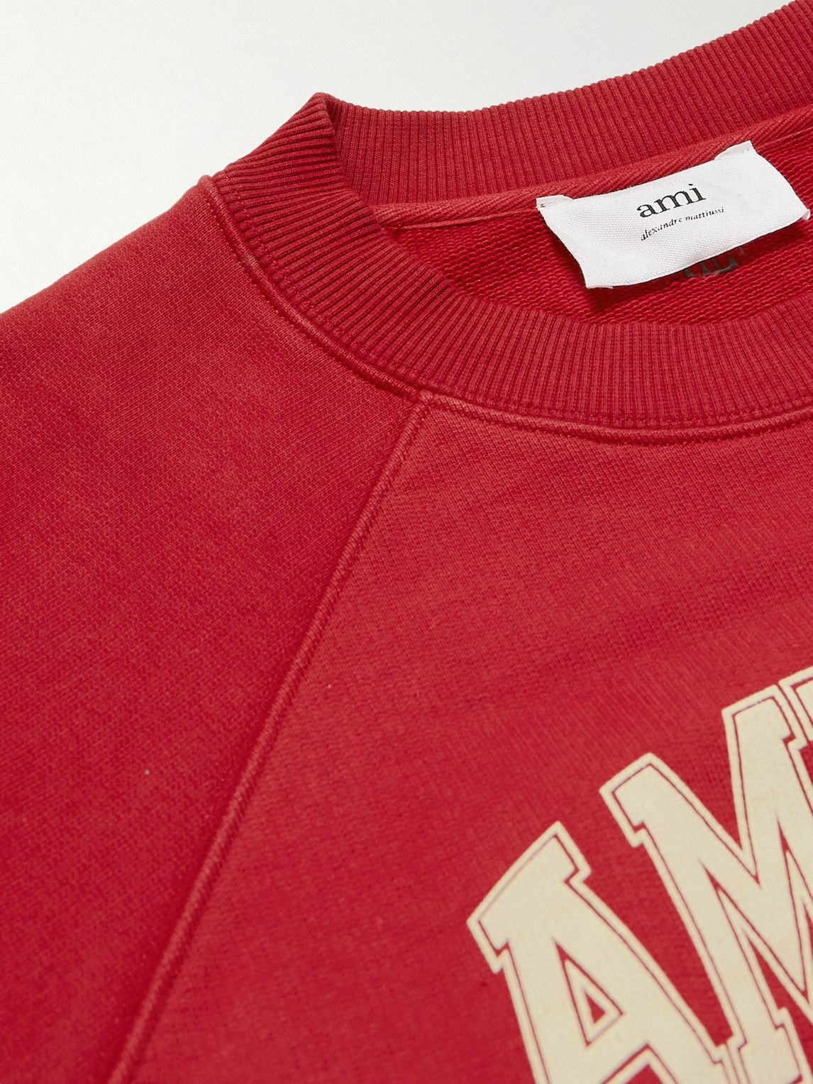 AMI PARIS - Logo-Print Cotton-Jersey Sweatshirt - Red AMI