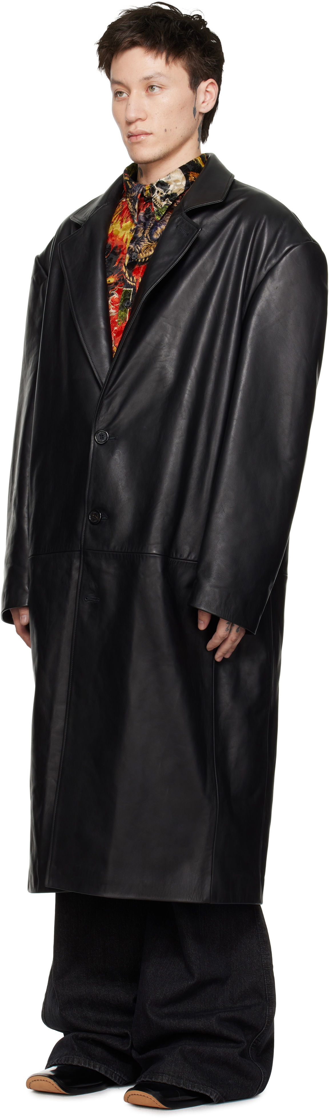 LU'U DAN Black Crombie Leather Coat LU'U DAN
